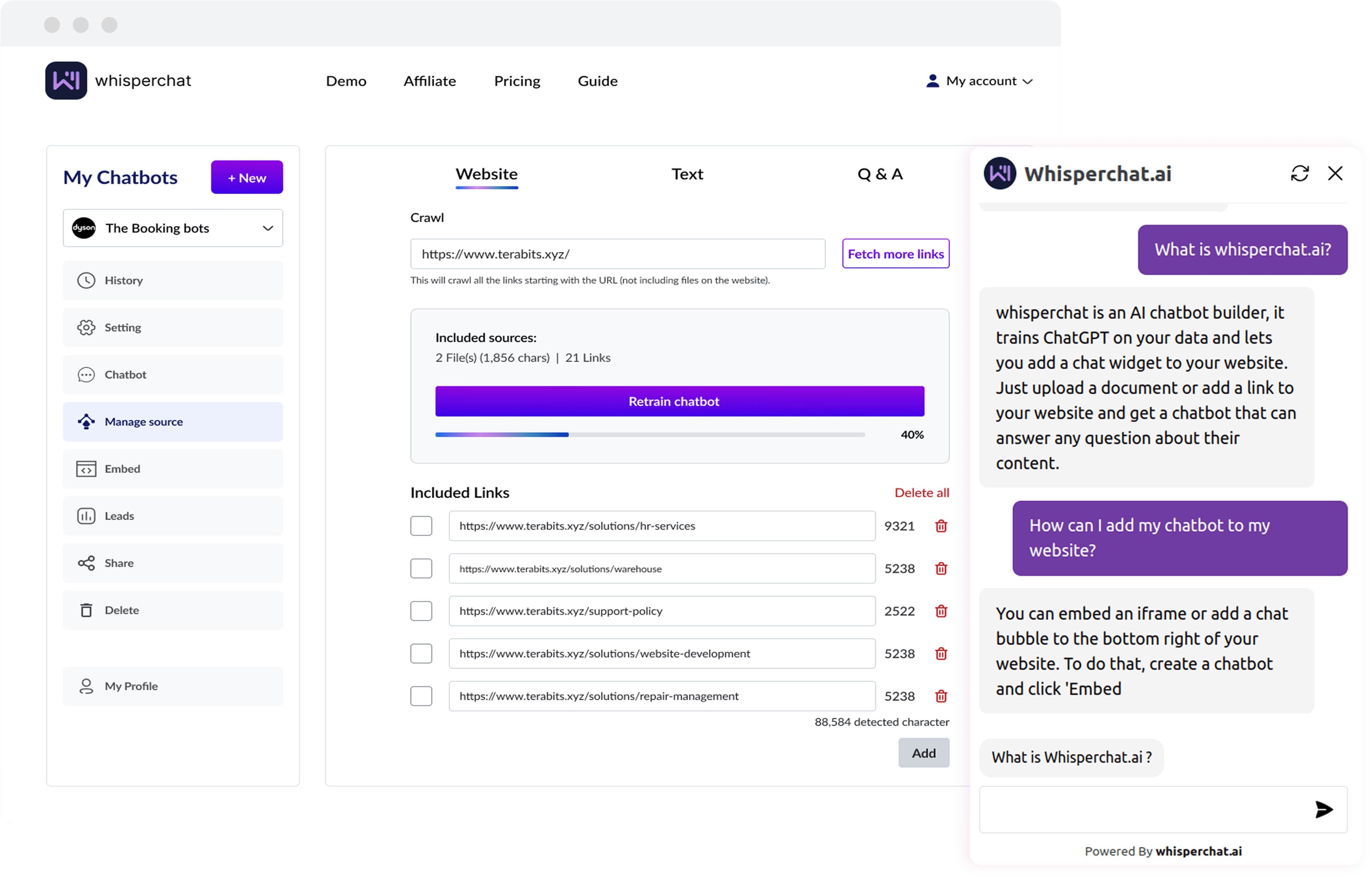 Whisperchat.ai | An AI support bot for your website